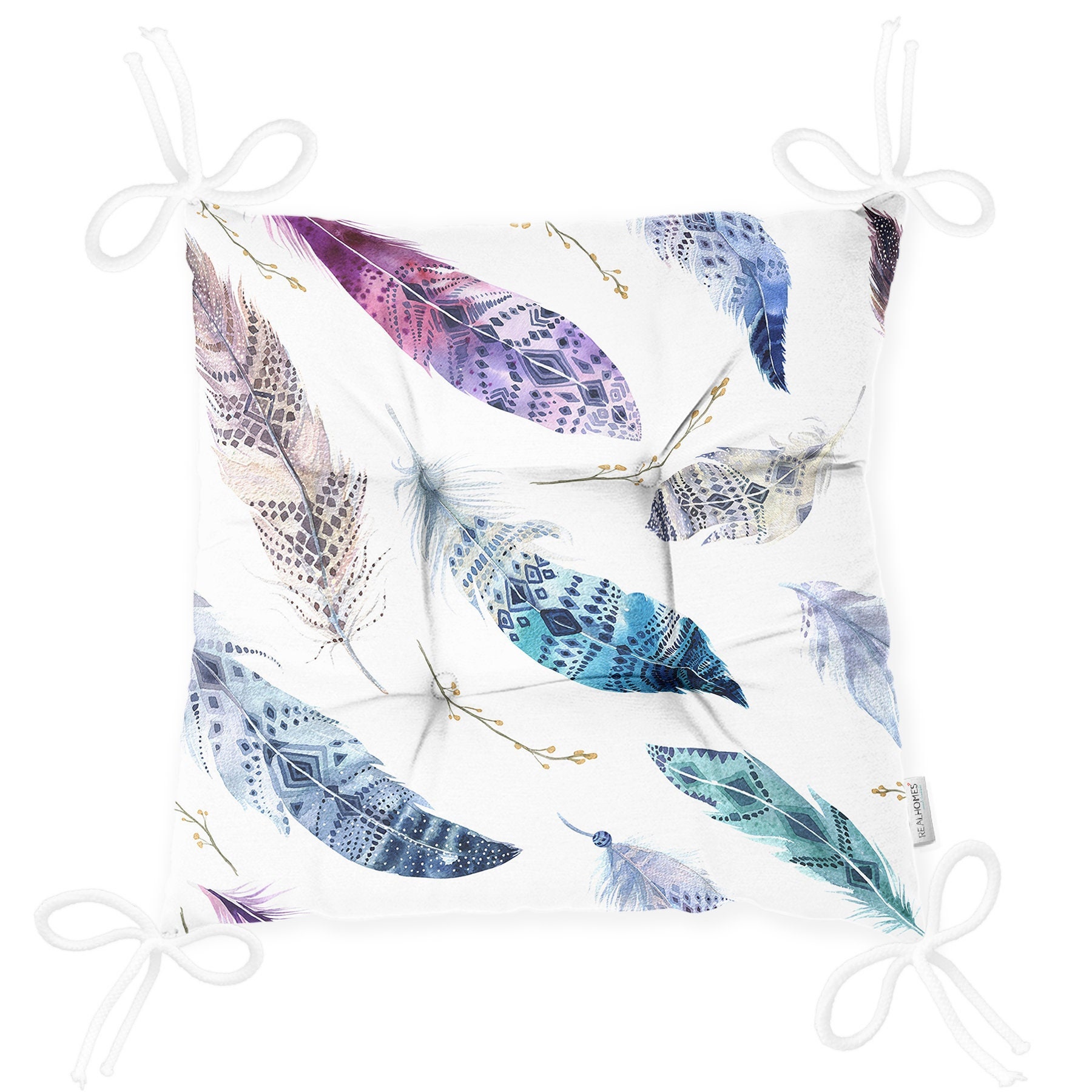 Splashy Feather Puffy Chair Cushion, Colorful Feather Design Cushion ...