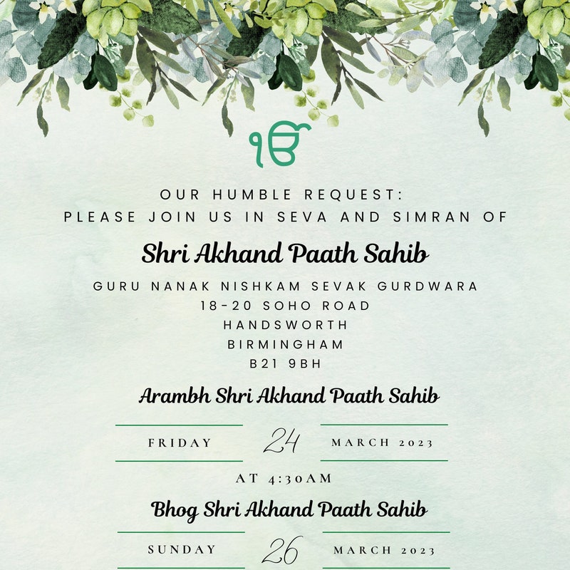 Akhand Path Invitation Card - Etsy