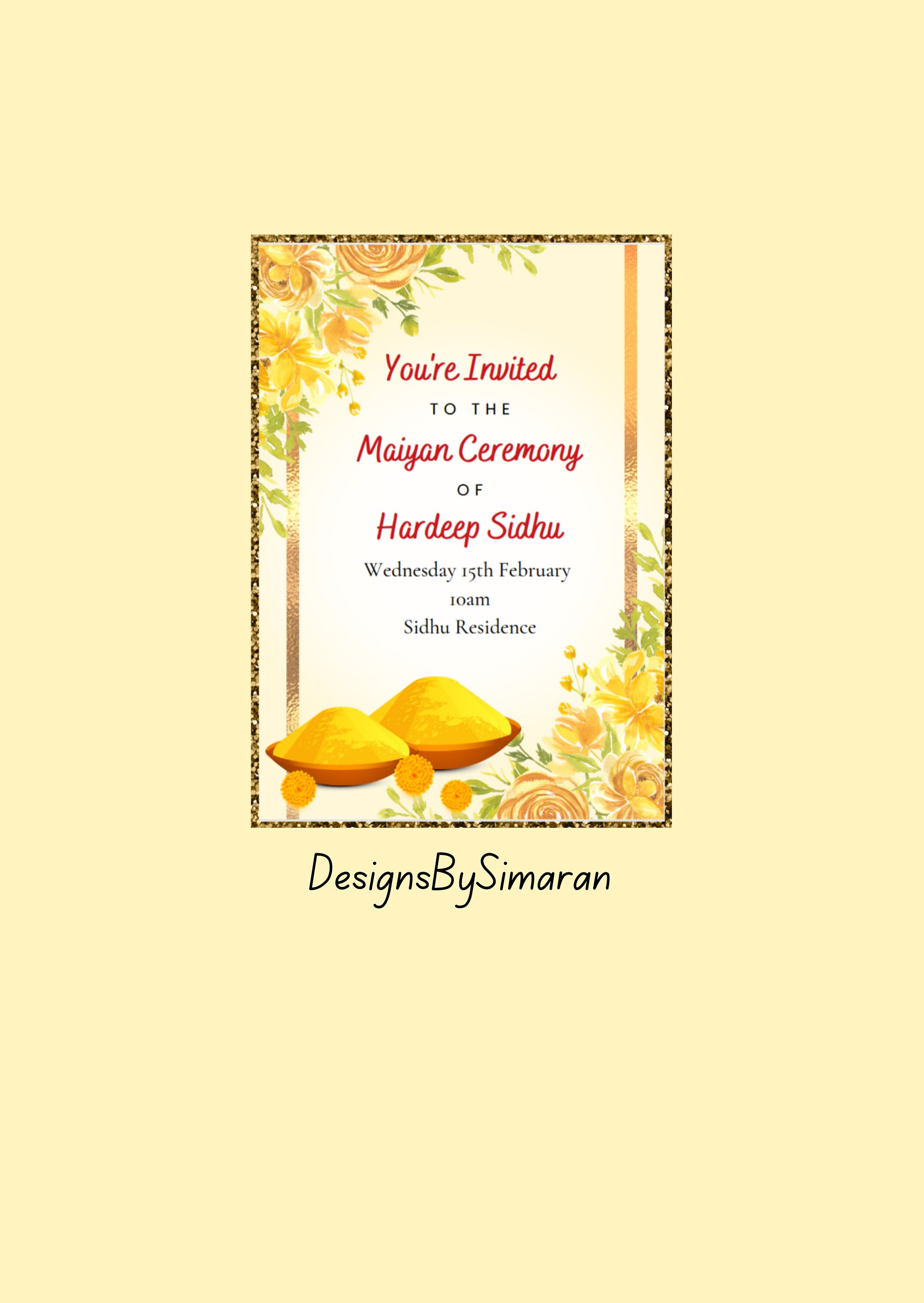 Maiyan Ceremony, Maiyan Invite, Haldi Template, Haldi Ceremony Invite ...
