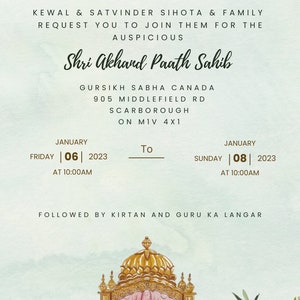 Akhand Path Invitation Sikh Invitations Sri Akhand Path Sahib - Etsy