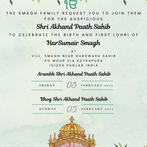 Akhand Path Invitation Sikh Invitations Sri Akhand Path Sahib - Etsy