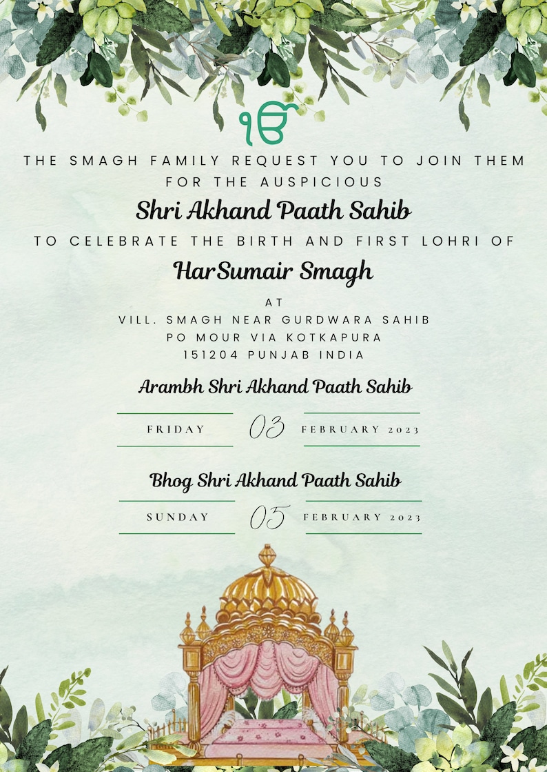 Akhand Path Invitation Sikh Invitations Sri Akhand Path Sahib - Etsy