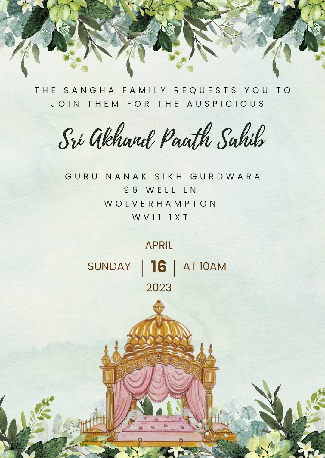 Akhand Path Invitation Sikh Invitations Sri Akhand Path Sahib - Etsy Canada