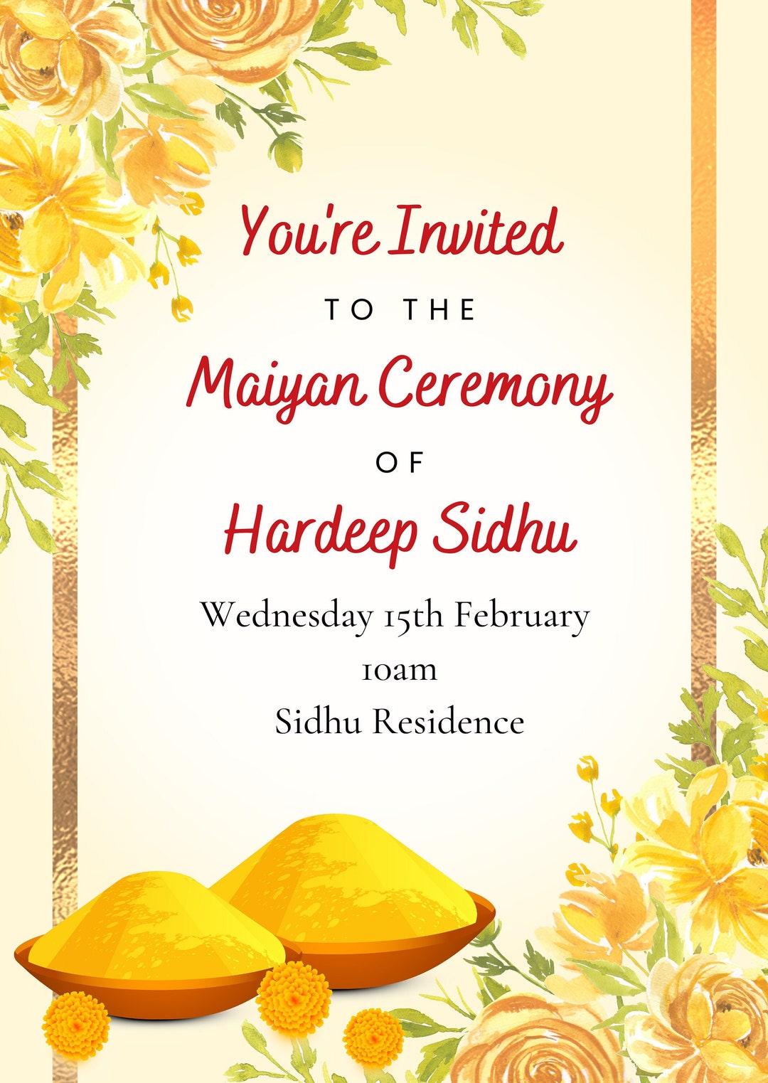 Maiyan Ceremony, Maiyan Invite, Haldi Template, Haldi Ceremony Invite ...