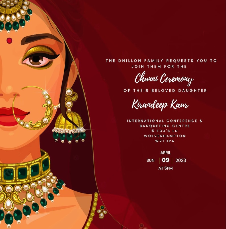 Chunni Invitations, Digital Chunni Invites, Chunni Ceremony Invitations ...