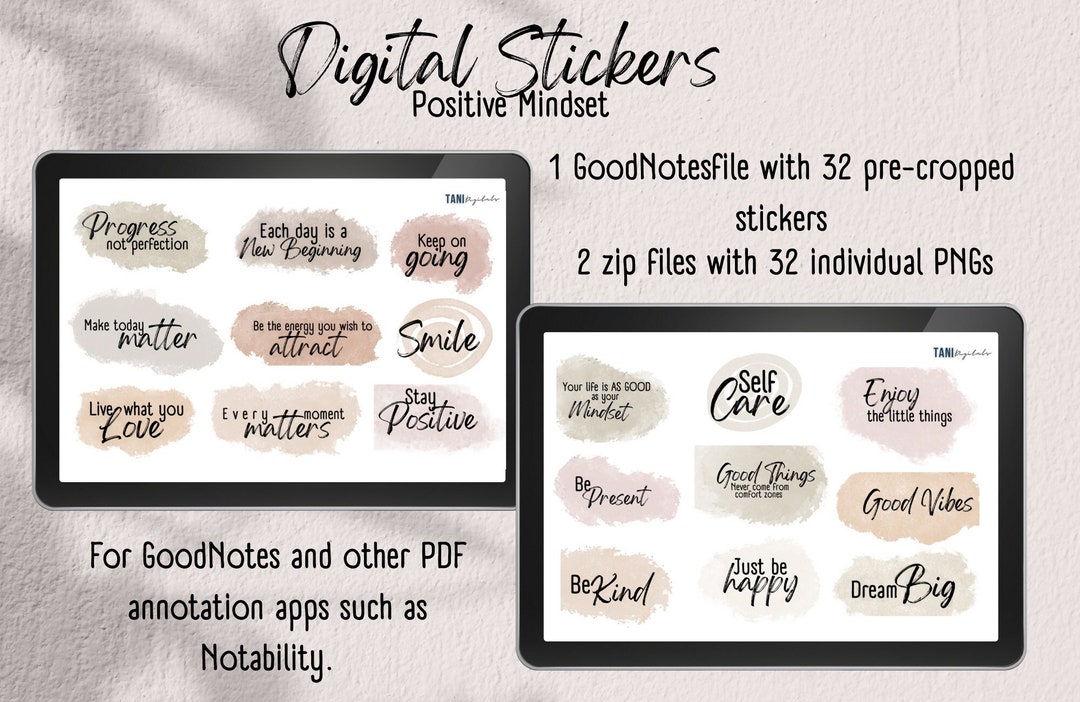 Positive Quotes PNG Sticker Pack: Inspirational Stickers for Digital ...
