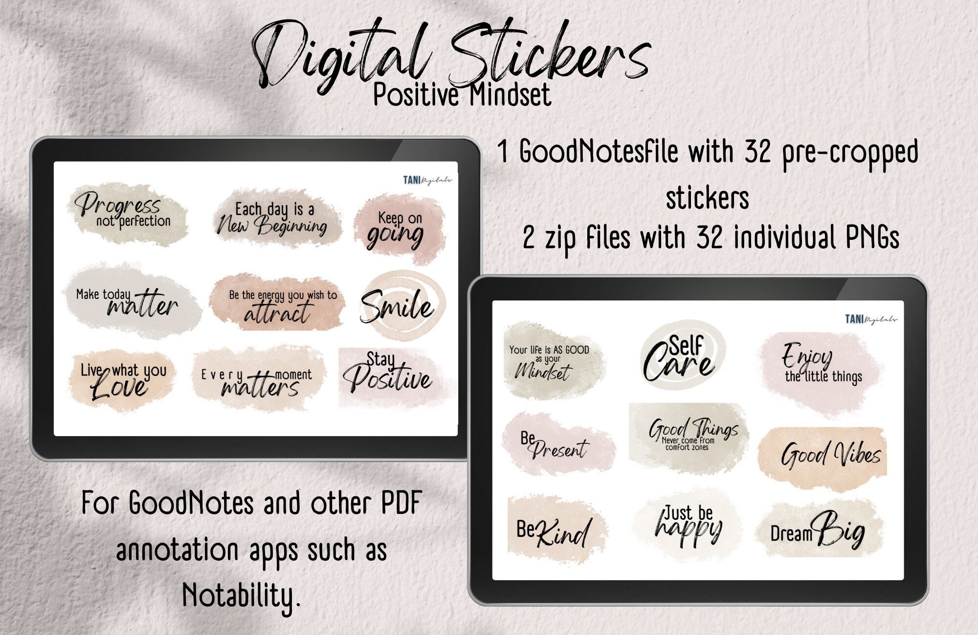 Positive Quotes PNG Sticker Pack: Inspirational Stickers for Digital ...