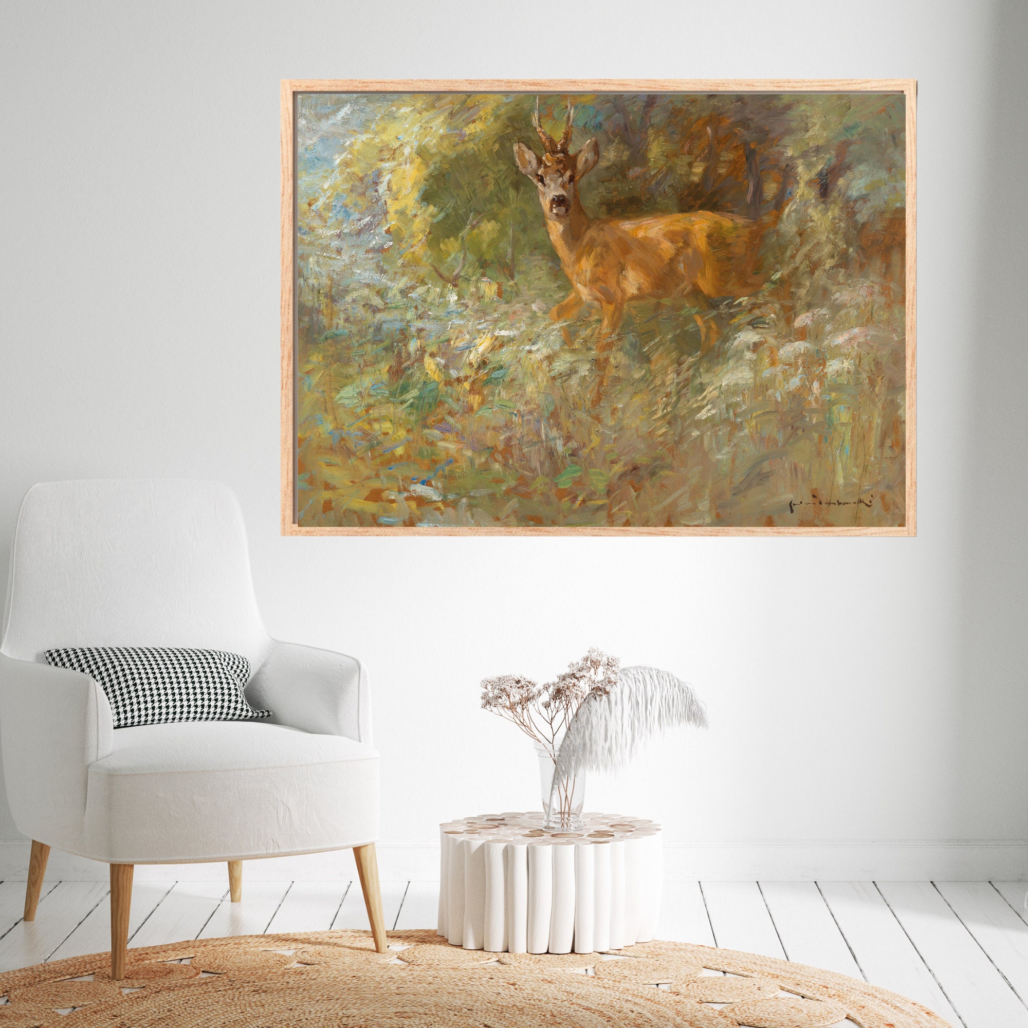 Rustic Deer Wall Art Rustic Deer Print Minimalist Art Log - Etsy