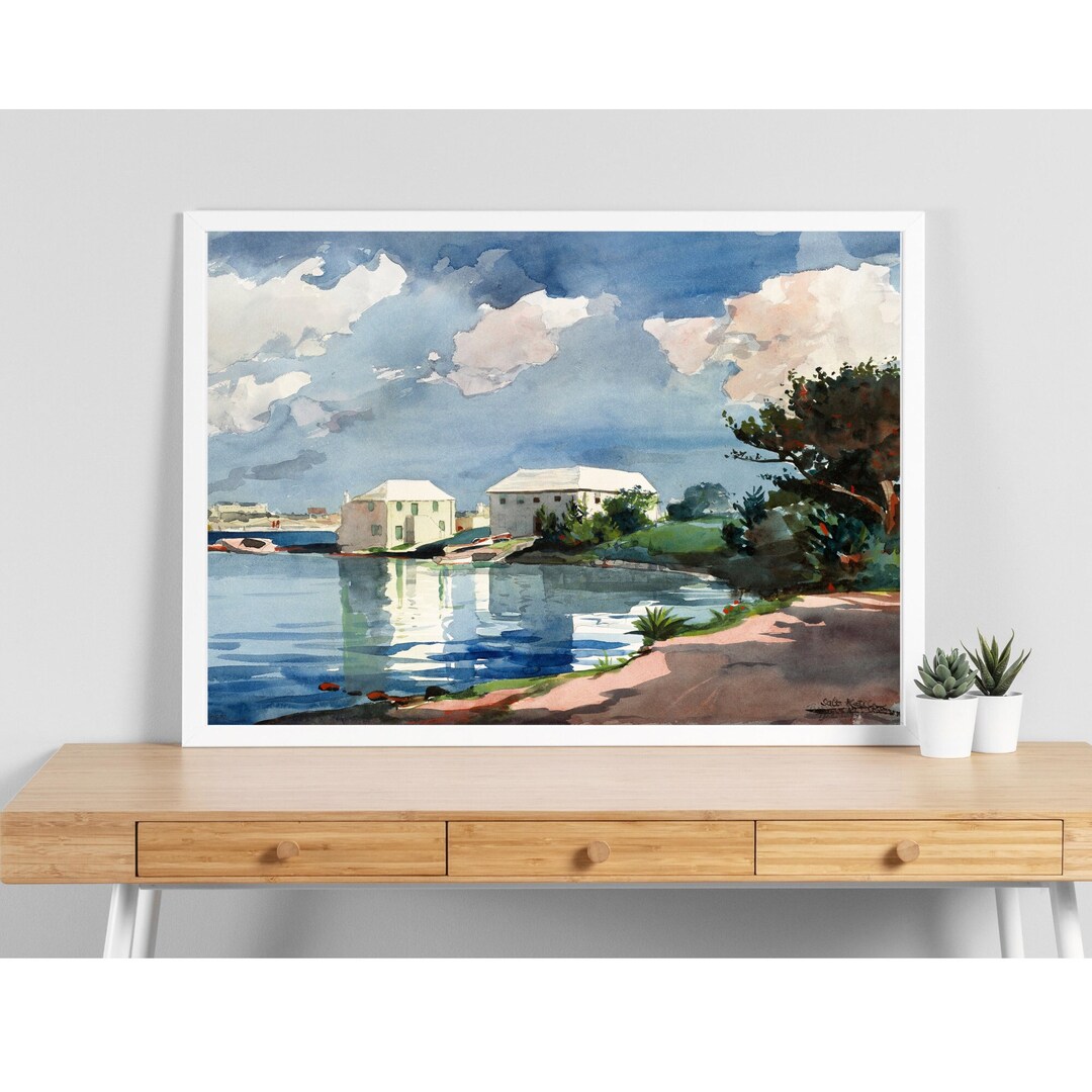 Bermuda Coastal Landscape Art, Tropical Beach Painting, Bermuda Ocean ...