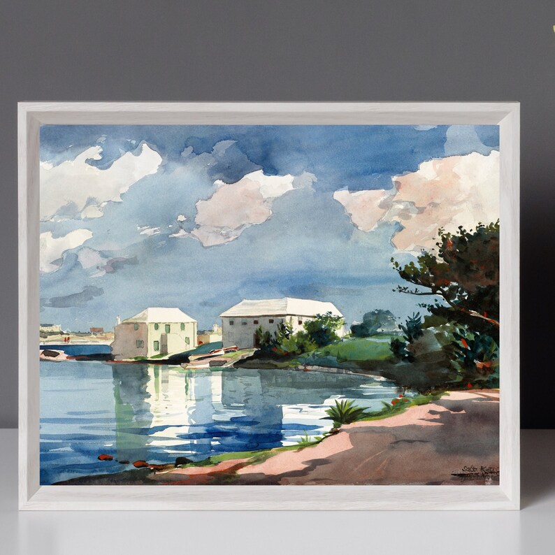 Bermuda Coastal Landscape Art, Tropical Beach Painting, Bermuda Ocean ...