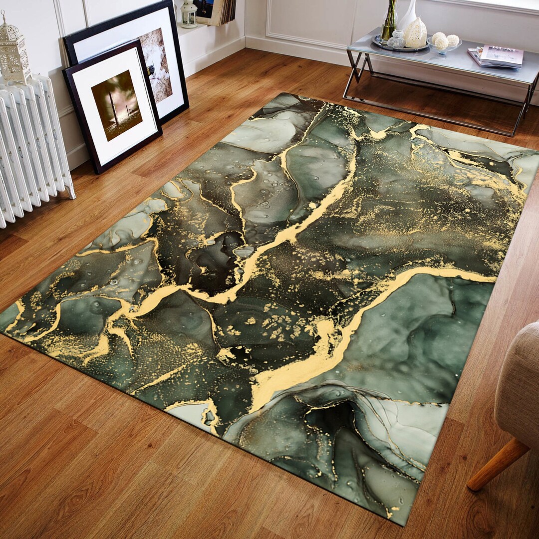 Green Marble Rug Liquid Paint Rug Marble Rugabstract Art - Etsy