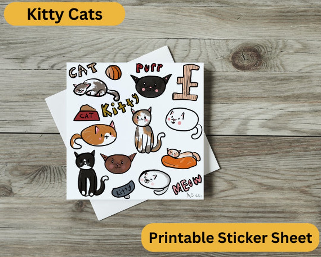 Cats Printable Sticker Sheet, Digital Download Stickers, Animal ...