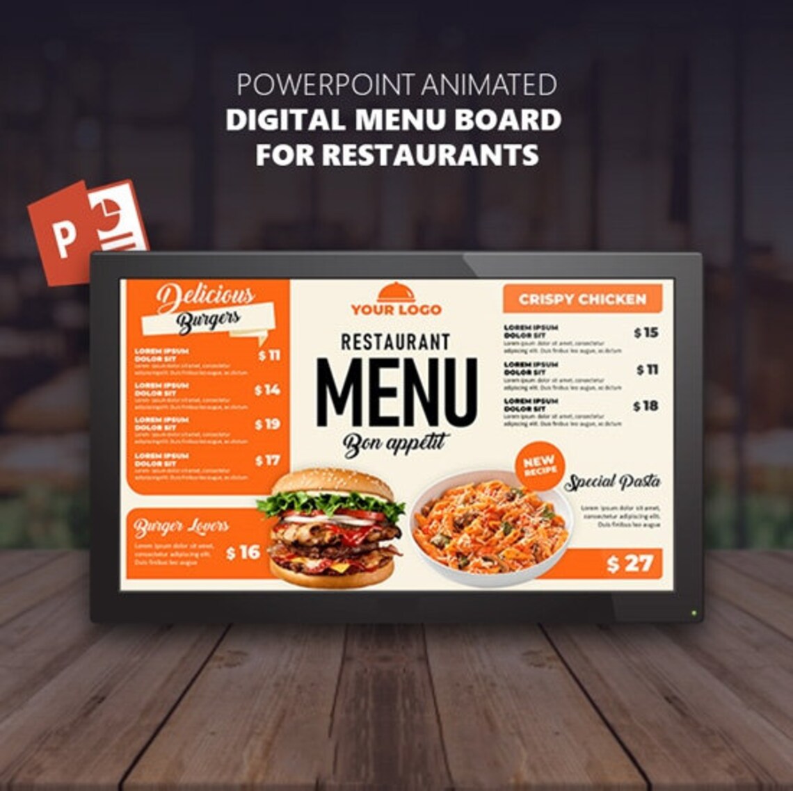 Single Page Restaurant Menu #3 – Digital Signage Powerpoint Animated ...