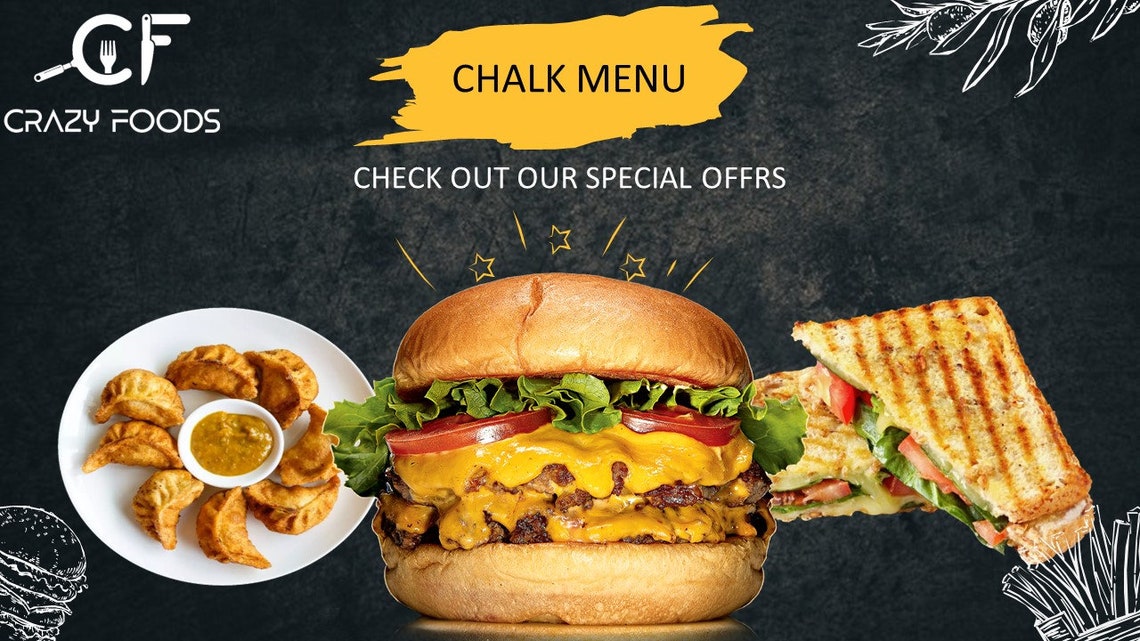Chalk Menu Board Digital Signage Powerpoint Animated Template - Etsy