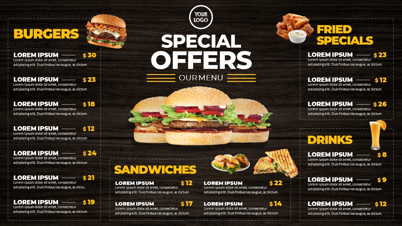 Single Page Restaurant Menu #2 – Digital Signage Powerpoint Animated ...