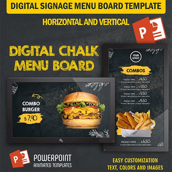 Chalk Menu Board Digital Signage Powerpoint Animated Template - Etsy