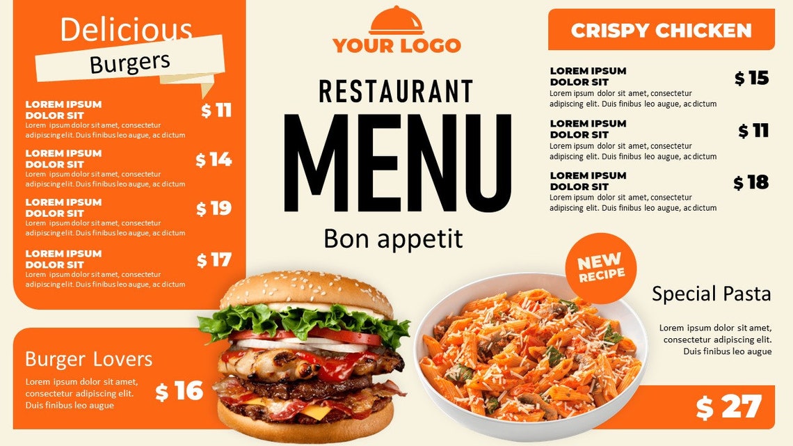 Single Page Restaurant Menu 3 Digital Signage Powerpoint Animated ...