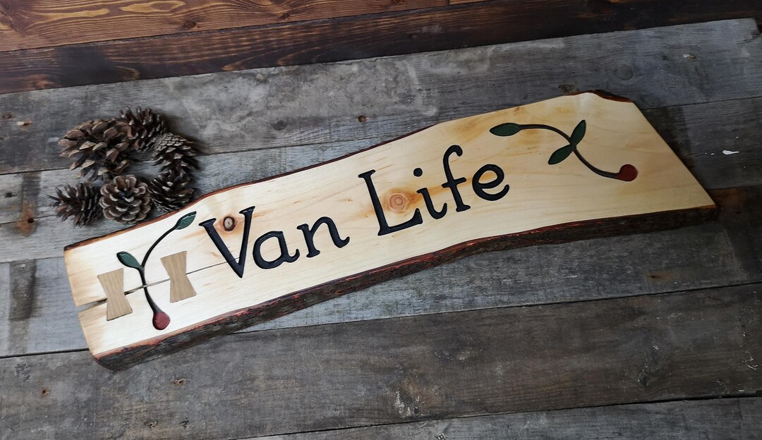 Hand Carved Live Edge "van Life" Sign Plaque - Etsy