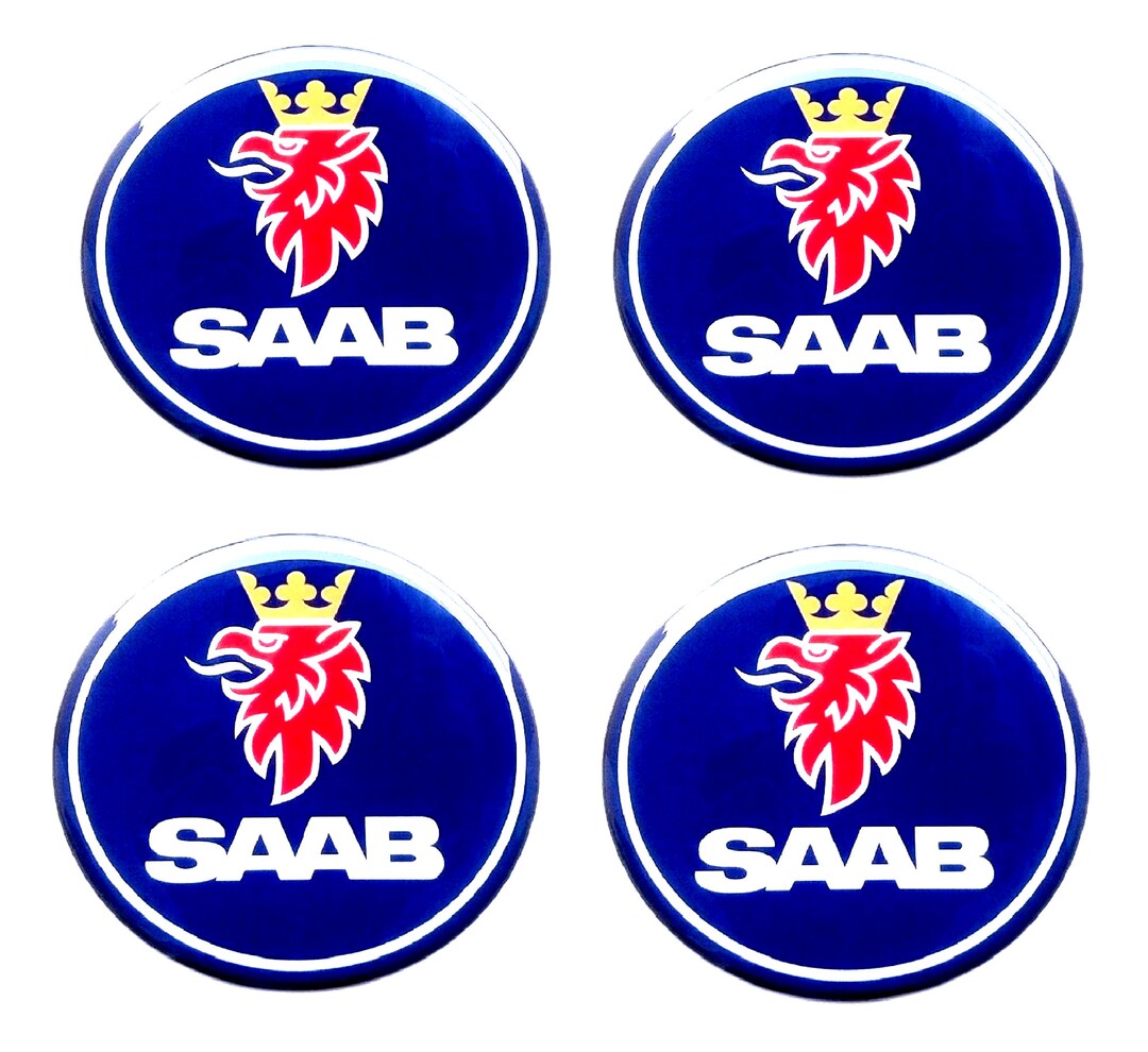 Set of 4 Pcs. SAAB Center Wheel Caps Logo Resin Domed Stickers Decals ...
