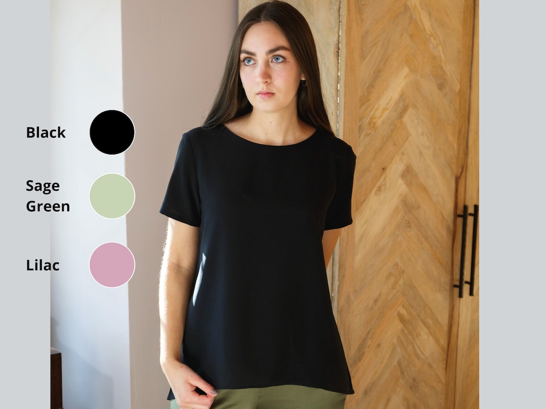 Washable Silk Top, 100% Pure Silk Blouse Womens, Short Sleeve Silk Work ...