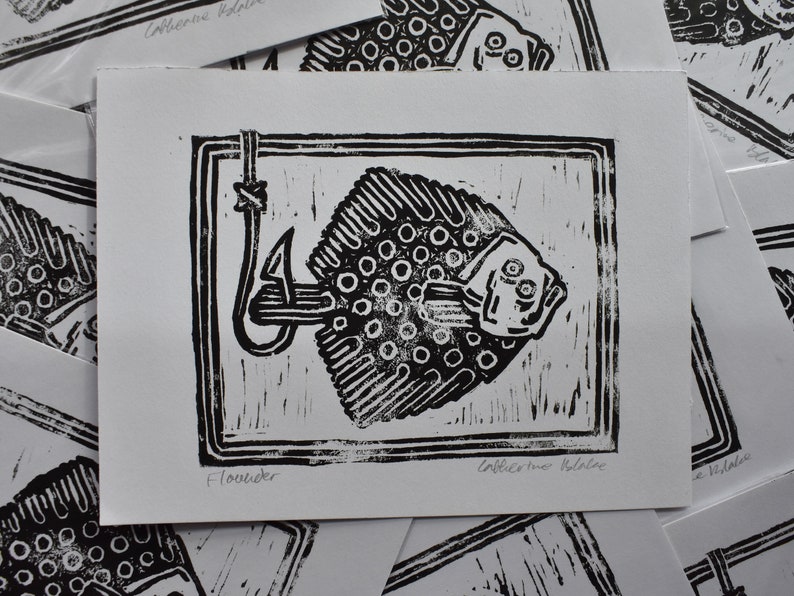 Flounder Linocut Print - Etsy