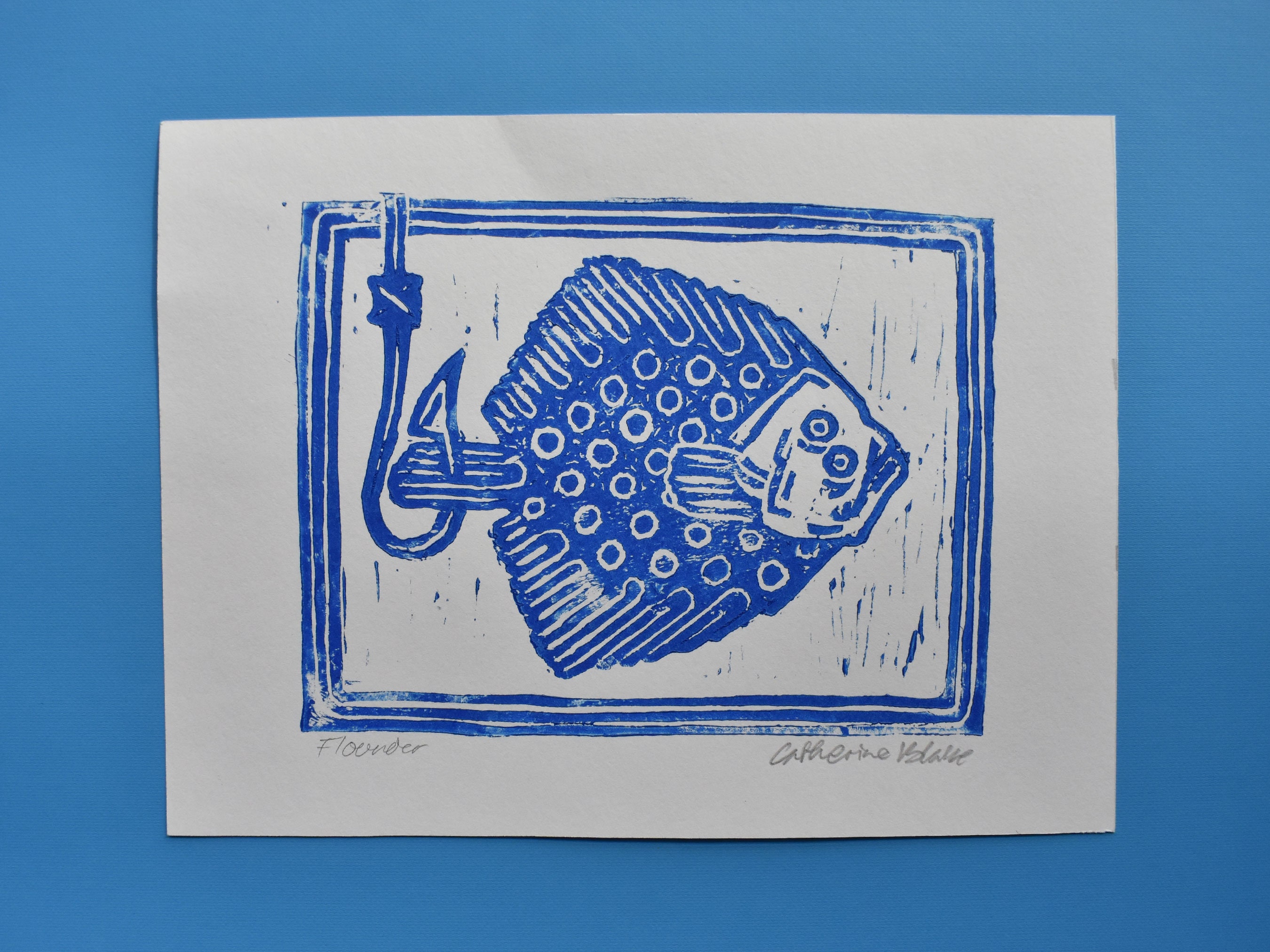 Flounder Linocut Print - Etsy