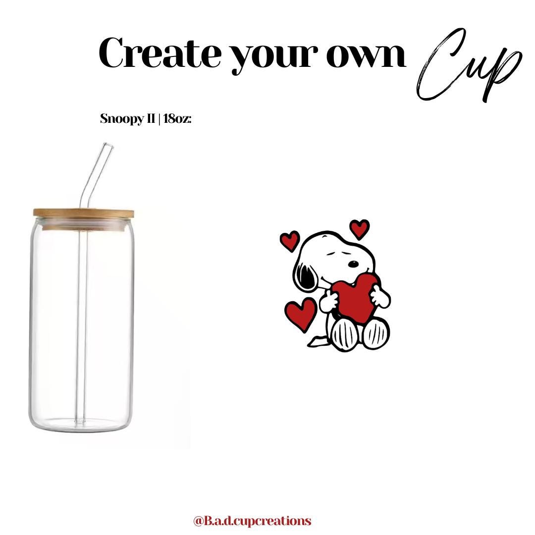 Snoopy I | Create Your Own Cup | 18oz Glass Cup - Etsy