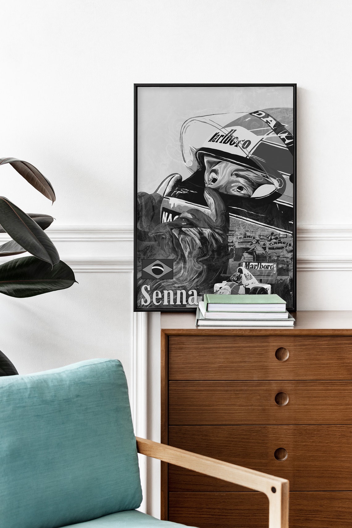 Monochrome Senna F1 Portrait Black and White Printable - Etsy