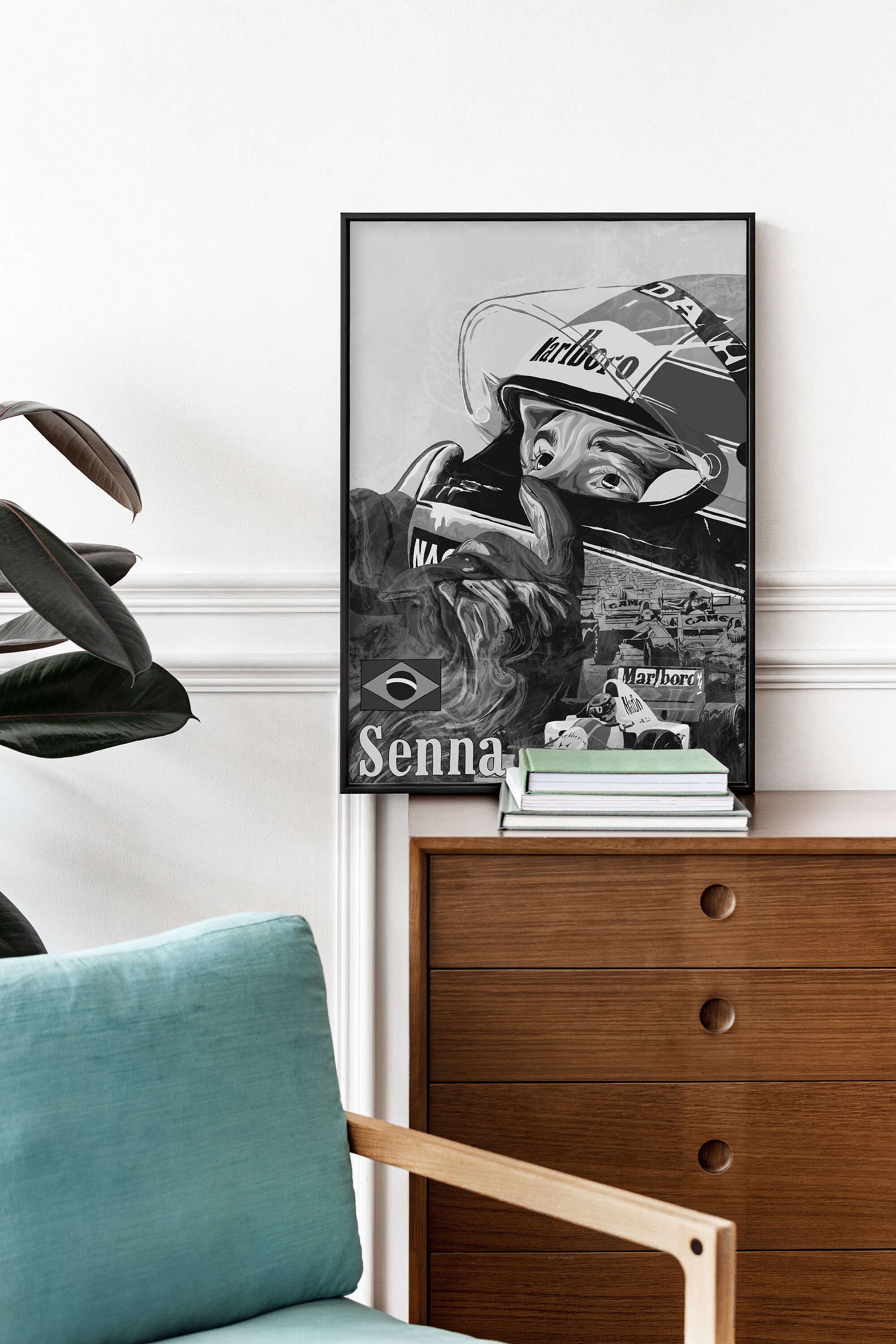 Monochrome Senna F1 Portrait | Black and White Printable Formula 1 ...