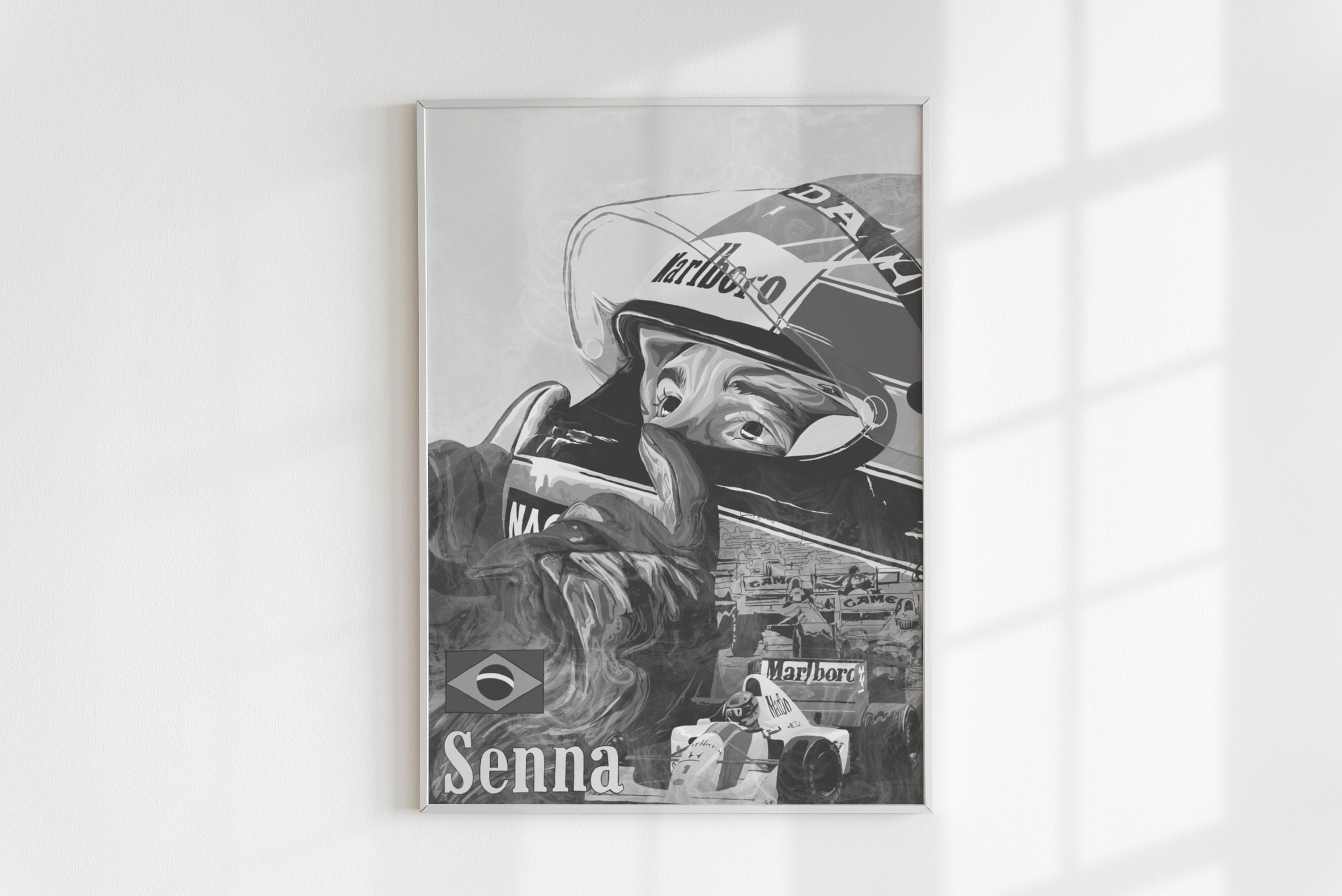 Monochrome Senna F1 Portrait | Black and White Printable Formula 1 ...