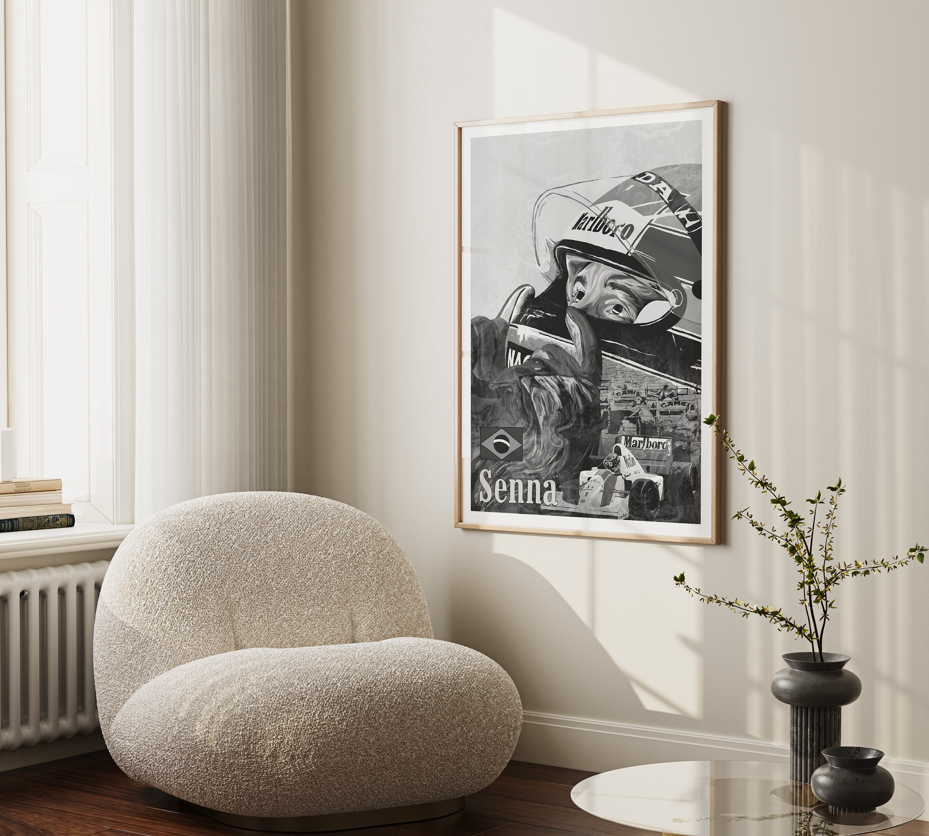 Monochrome Senna F1 Portrait | Black and White Printable Formula 1 ...