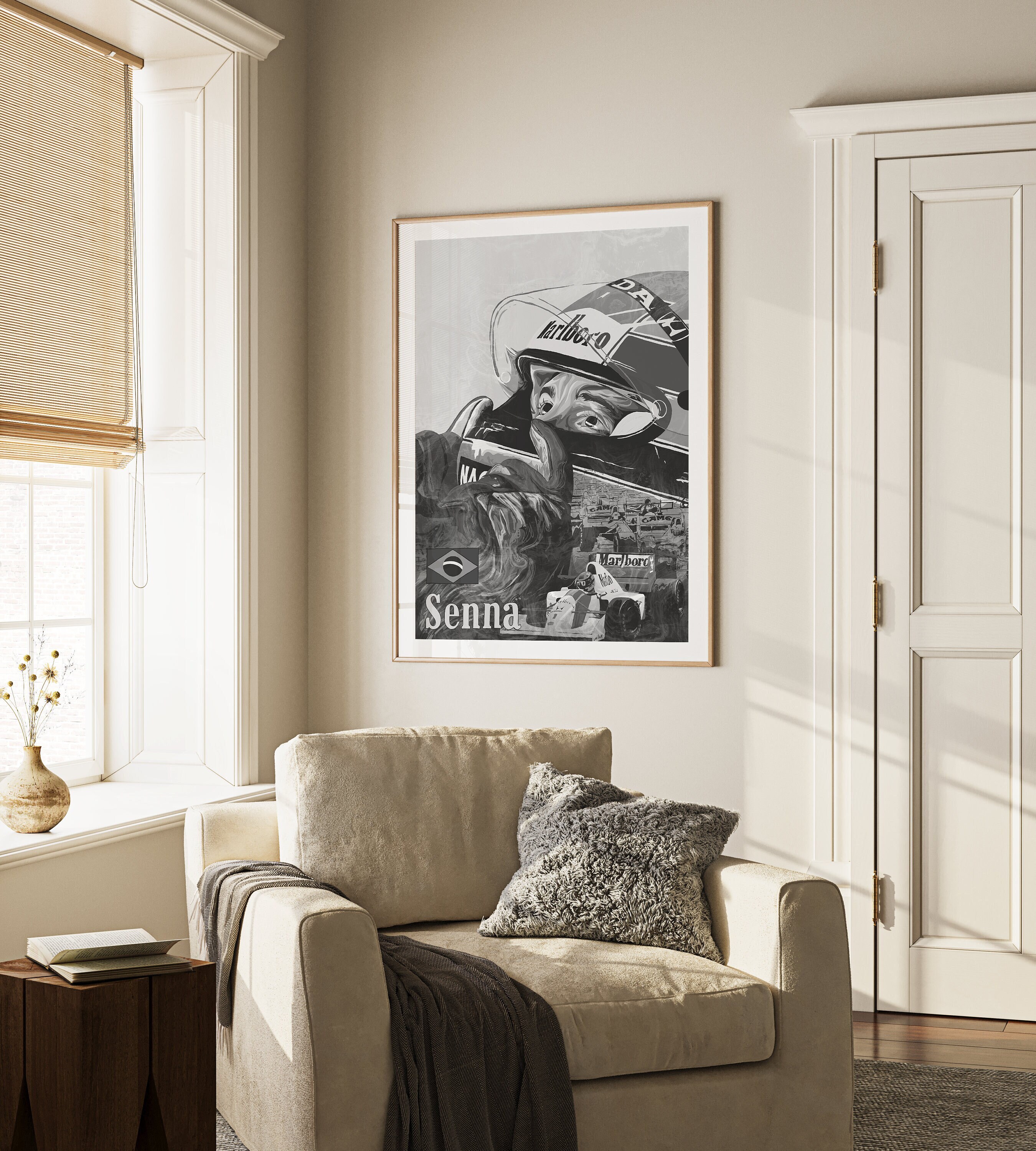 Monochrome Senna F1 Portrait | Black and White Printable Formula 1 ...