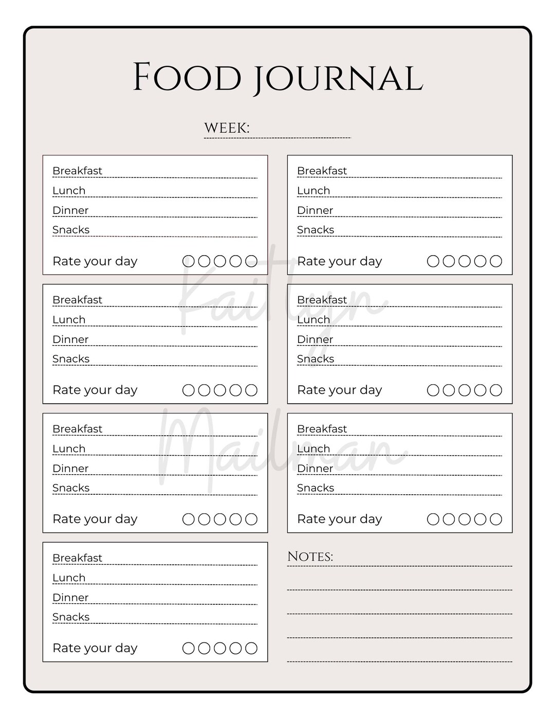 Simple Food Tracker - Etsy