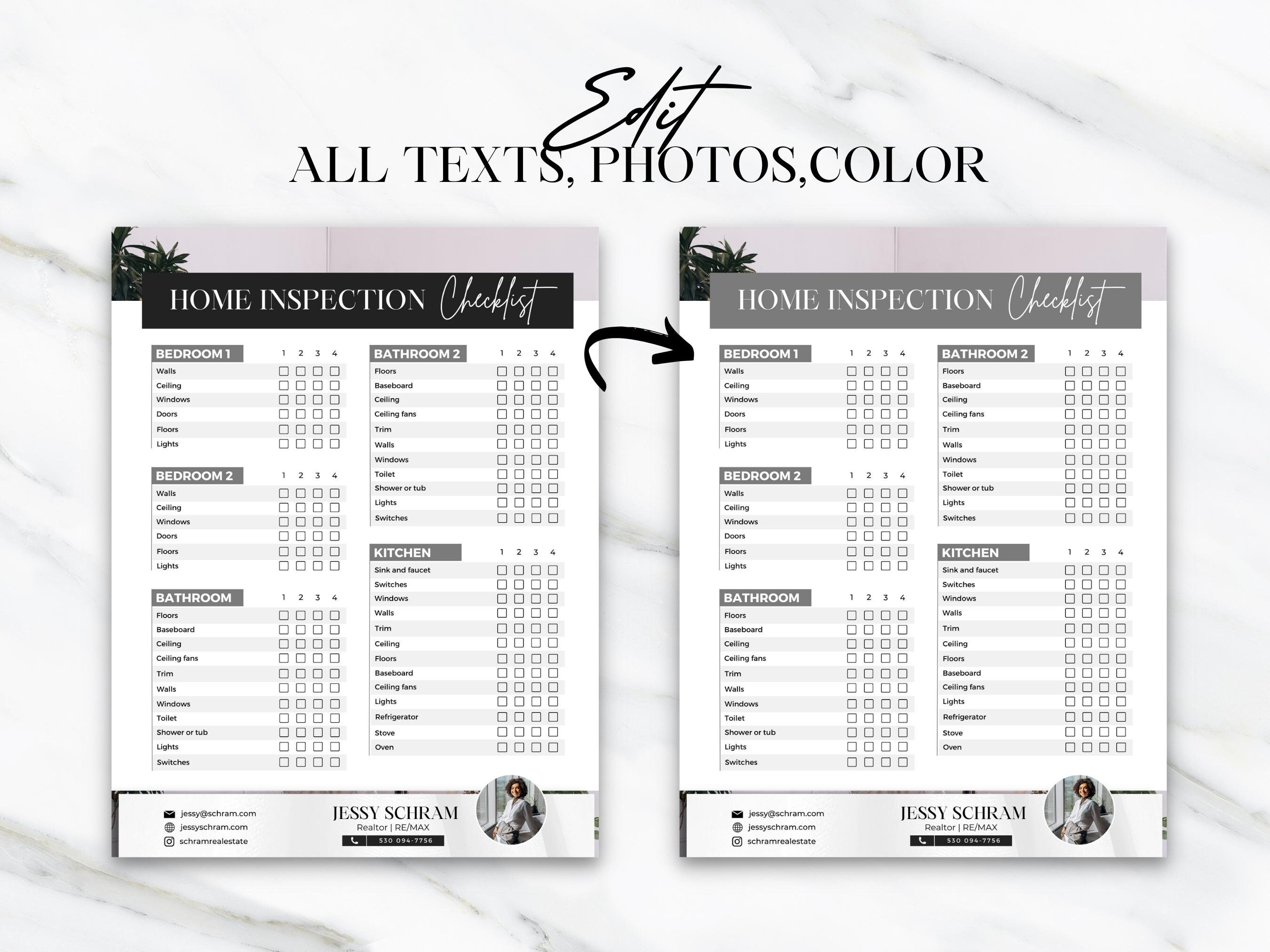 Home Inspection Checklist Template for Realtors (canva Editable) - Etsy