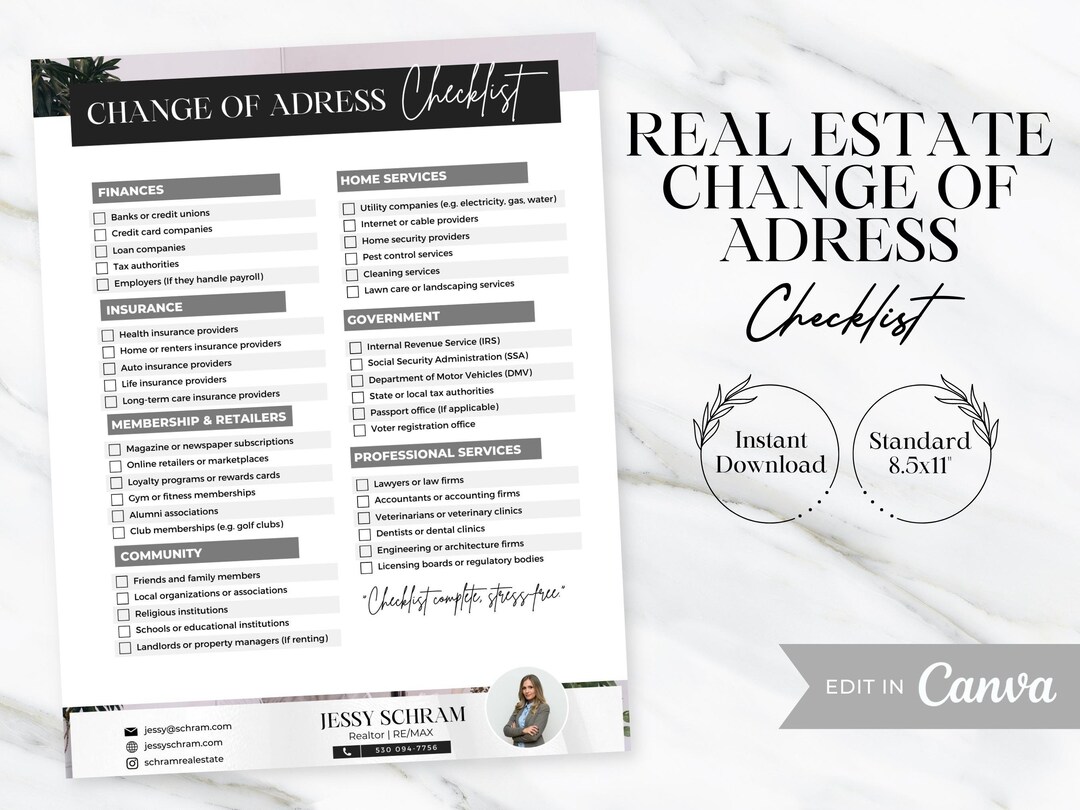 Real Estate Change of Address Checklist Template (canva Printable) - Etsy
