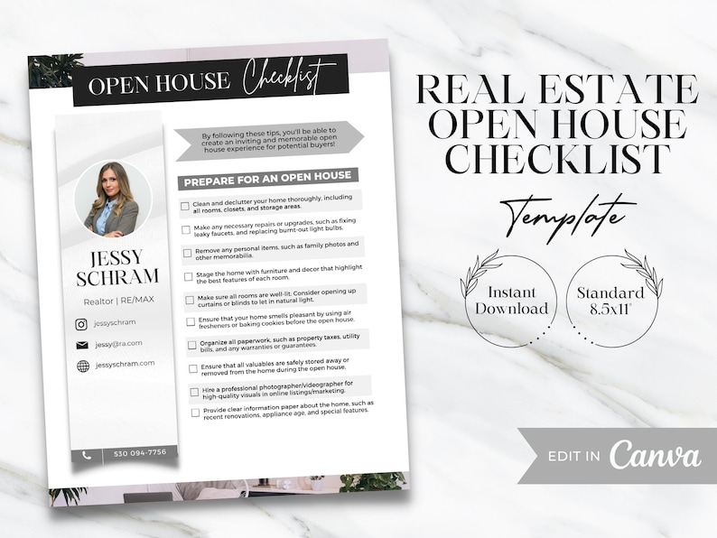 Luxury Open House Checklist Canva Template Open House Checklist Template for Realtor Printable ...