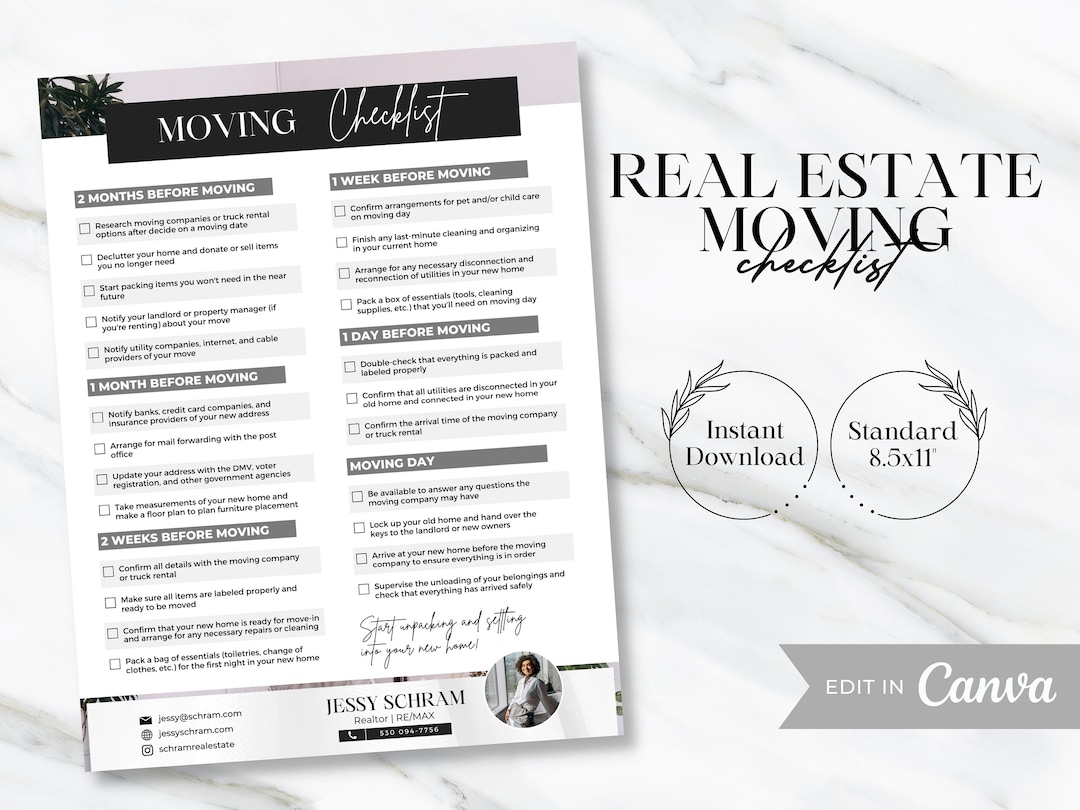 Real Estate Moving Checklist Canva Template Home Seller Moving ...