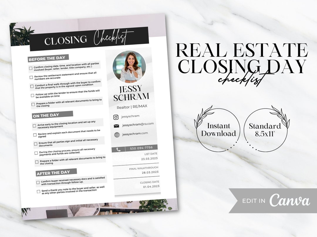 Real Estate Closing Day Checklist Canva Template Home Seller Closing ...