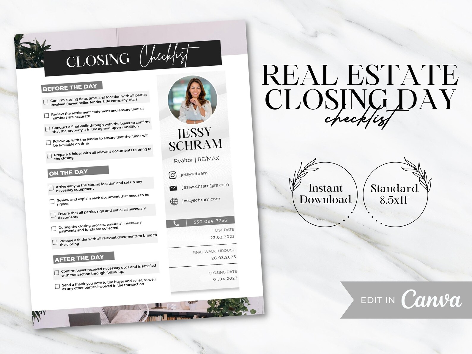 Real Estate Closing Day Checklist Canva Template Home Seller Closing ...