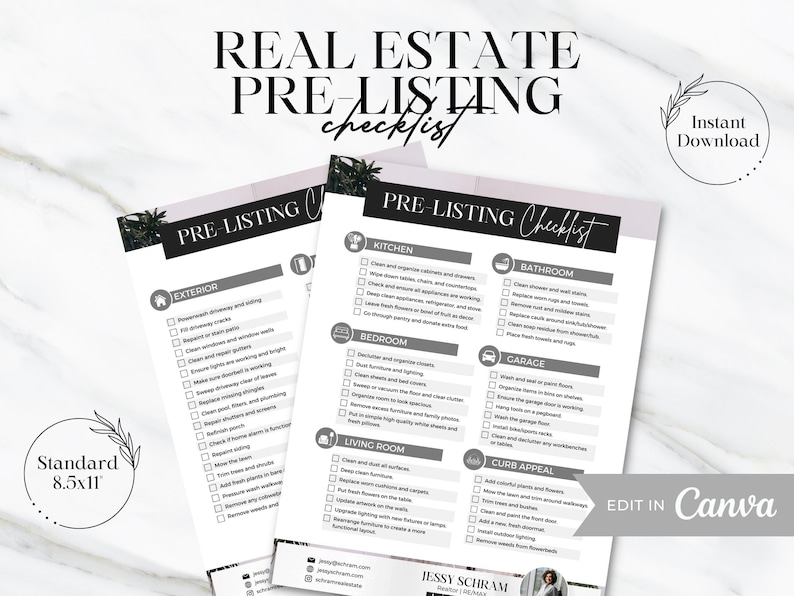 Real Estate Pre-listing Checklist Template for Realtors (canva Editable ...
