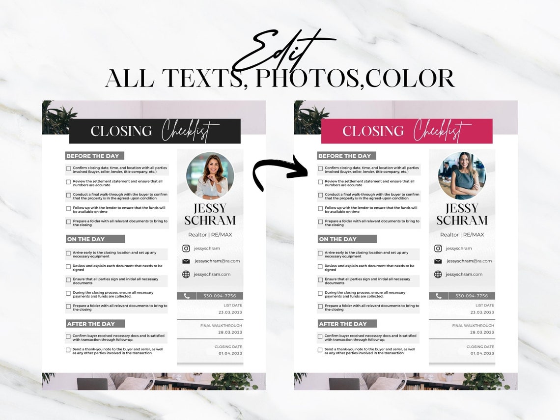 Real Estate Closing Day Checklist Canva Template Home Seller Closing ...