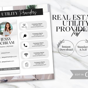 Utility Providers List Canva Template Home Seller Utility Providers ...