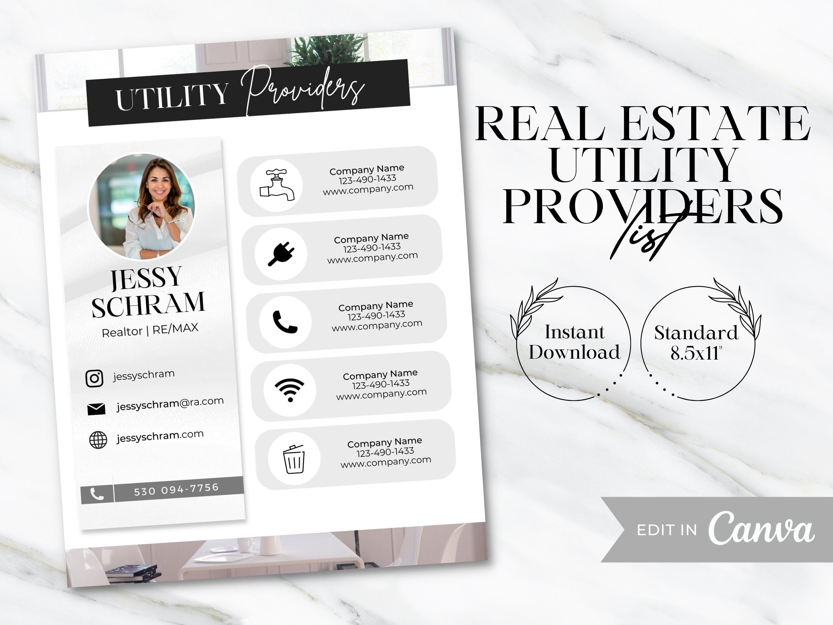 Utility Providers List Canva Template Home Seller Utility Providers ...