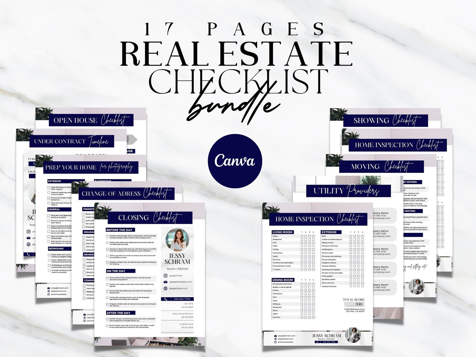 Dark Blue Checklist Bundle Printable Real Estate Checklist Canva ...
