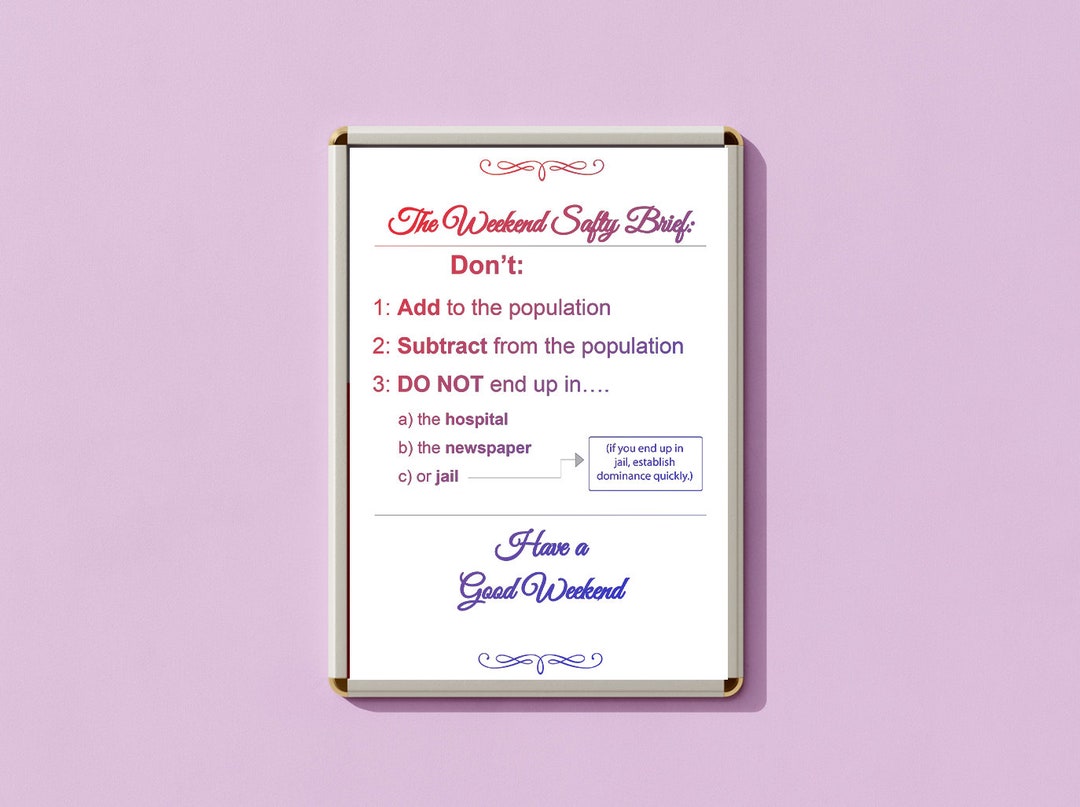 Funny Weekend Safety Brief From Tik Tok Weekend Do and Don't - Etsy