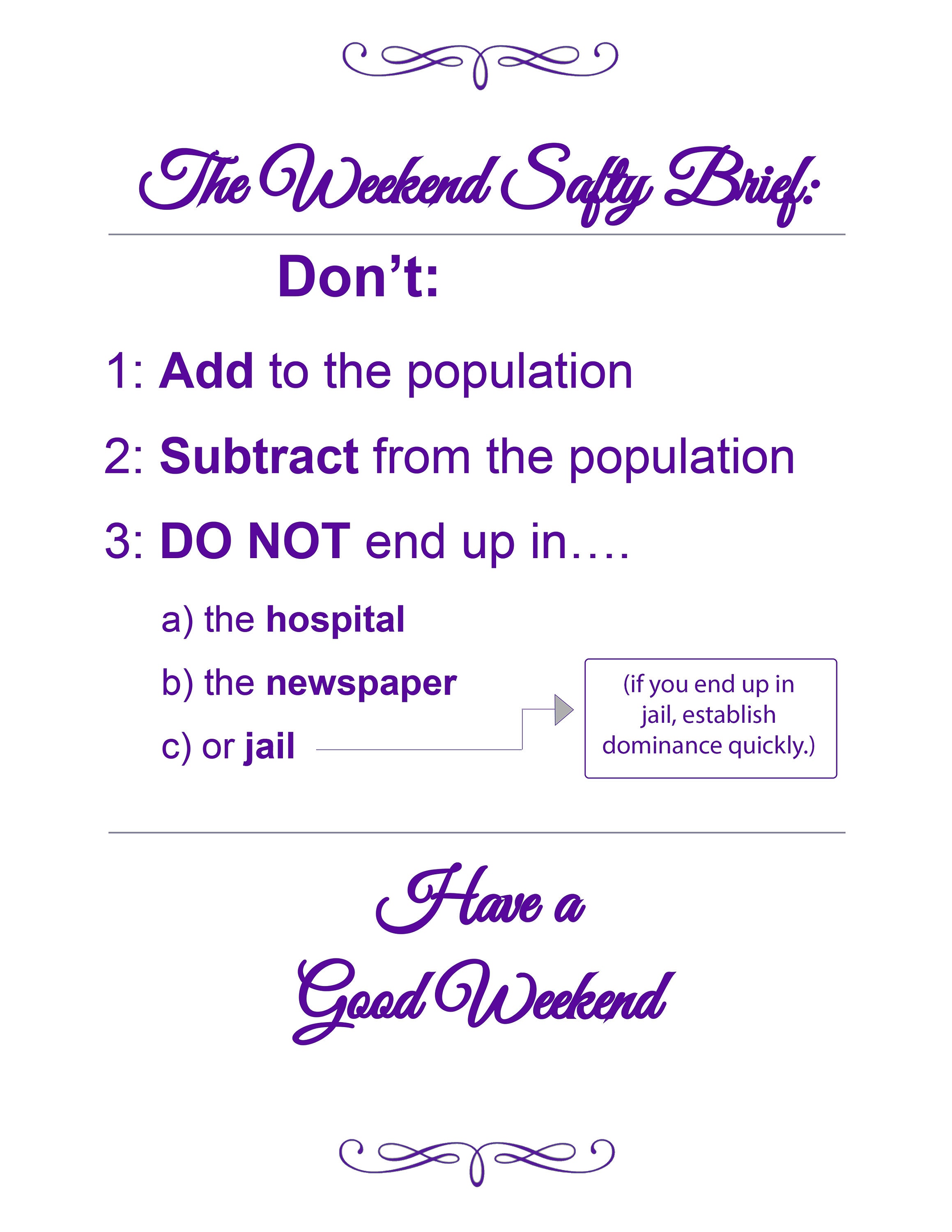 Funny Weekend Safety Brief From Tik Tok Weekend Do and Don't - Etsy