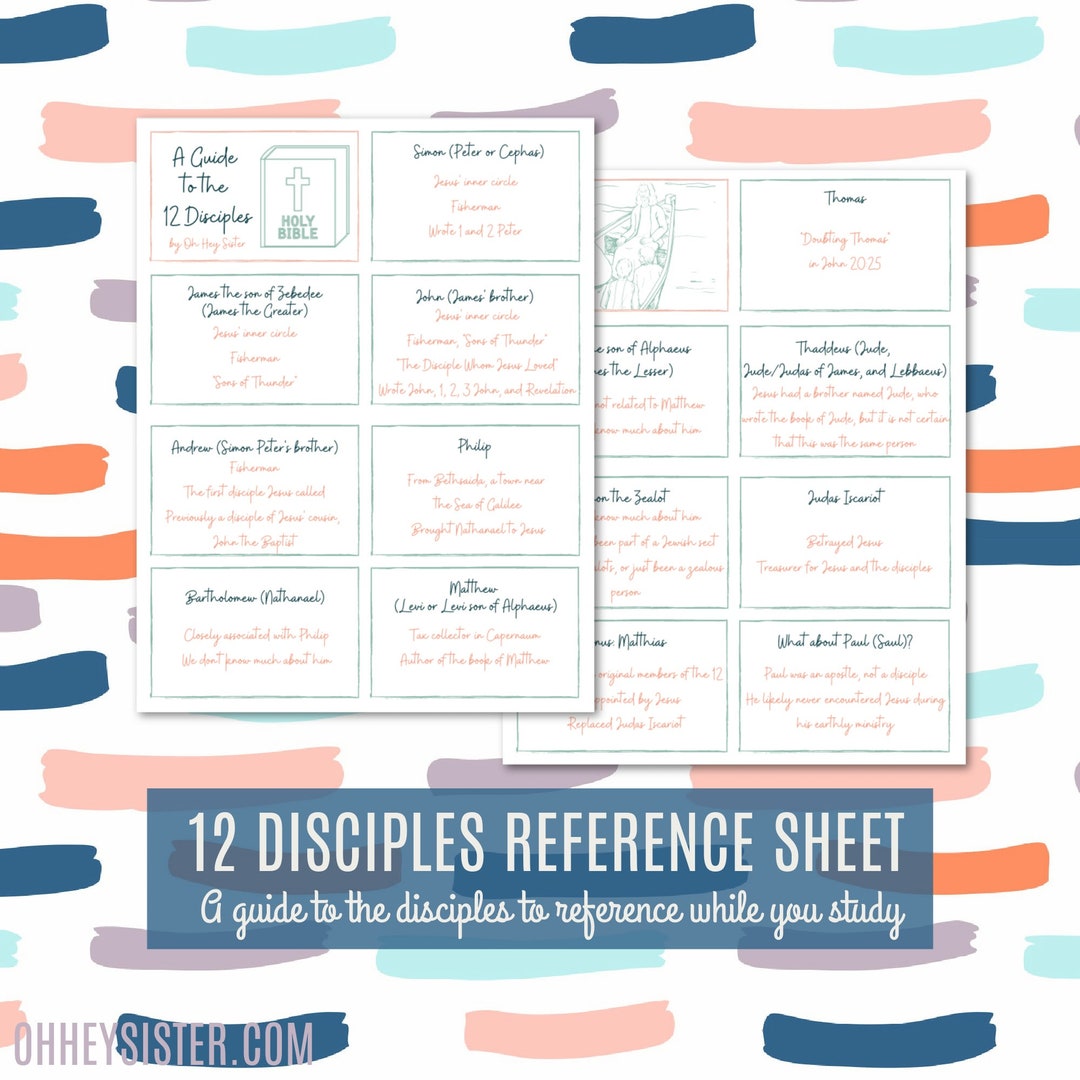 12 Disciples Bible Reference Sheets - Printable Bible Study Tool - in ...