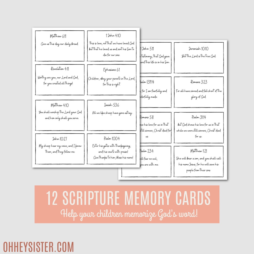 Black and White Scripture Memory Cards for Children - Printable Bible ...