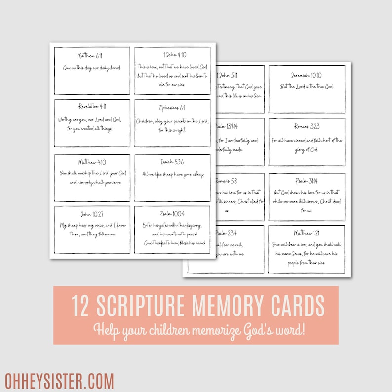 Black and White Scripture Memory Cards for Children - Printable Bible ...