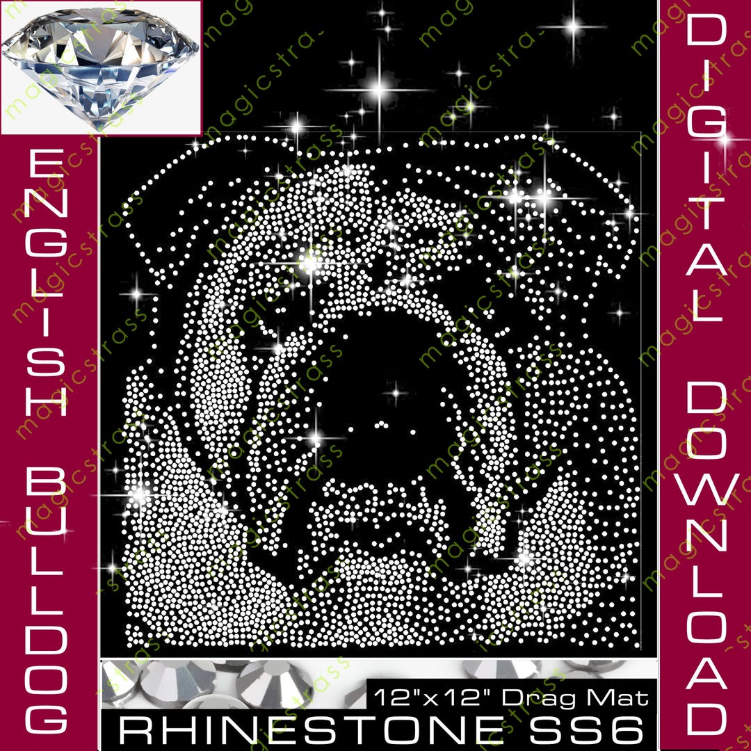 English Bulldog SS6 Bling Rhinestone Iron on Transfer File,svg DXF ...